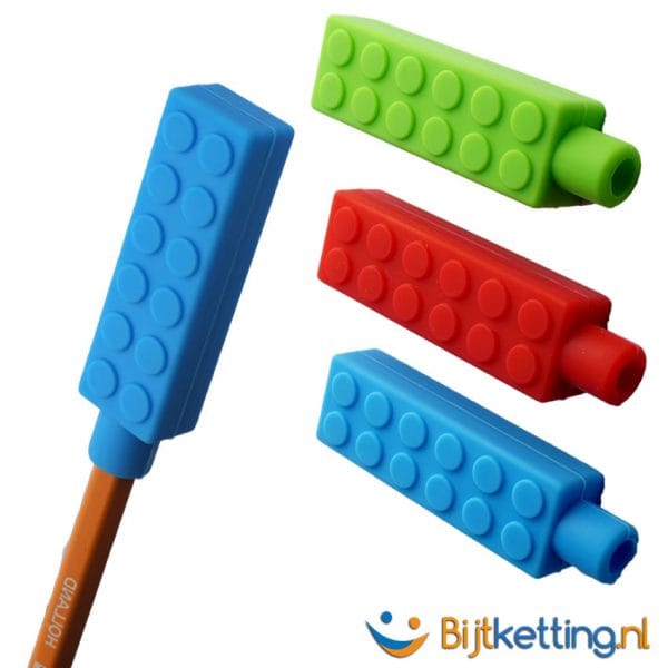 Potlood kauwdop / bijtdop Legoblokje | Diverse kleuren - Bijtketting.nl